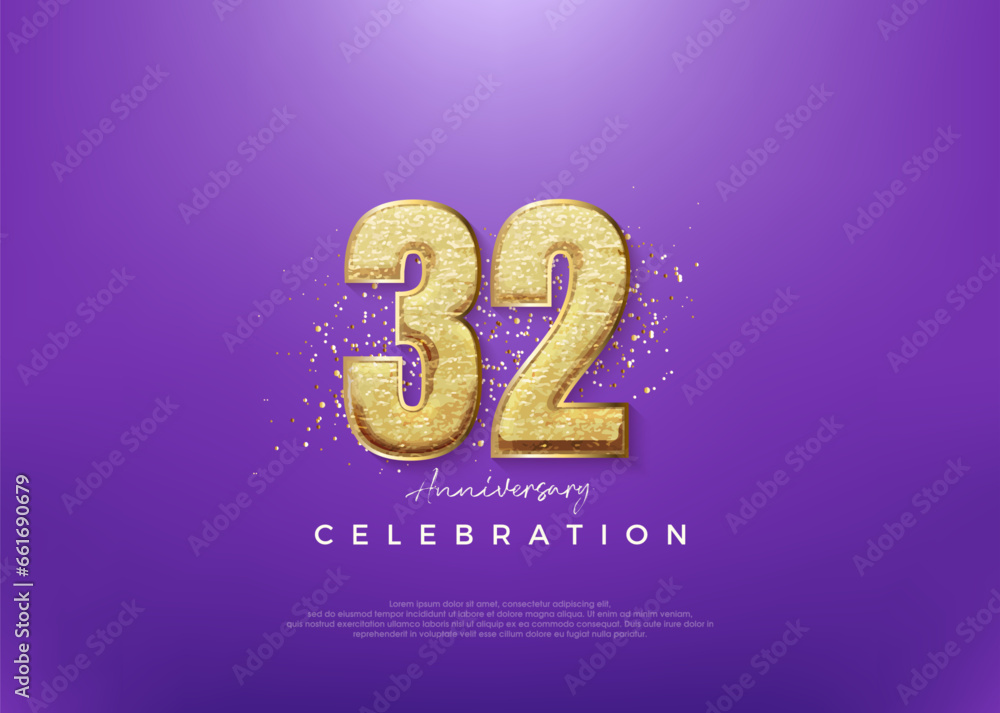 32nd anniversary number, with shiny gold glitter number. Premium vector ...