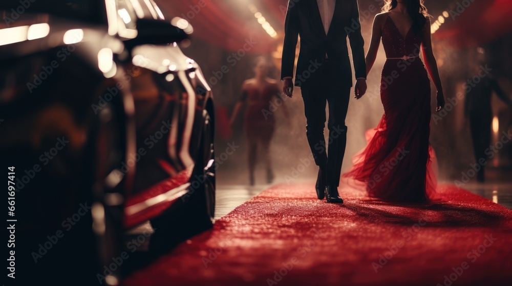 Hollywood movie premiere red carpet. Movie star paparazzi flash bulbs ...