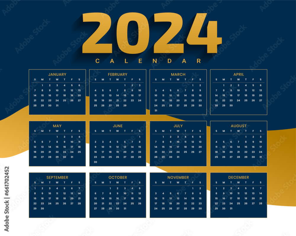 2024 full page calendar template organize dates and events Stock Vector ...
