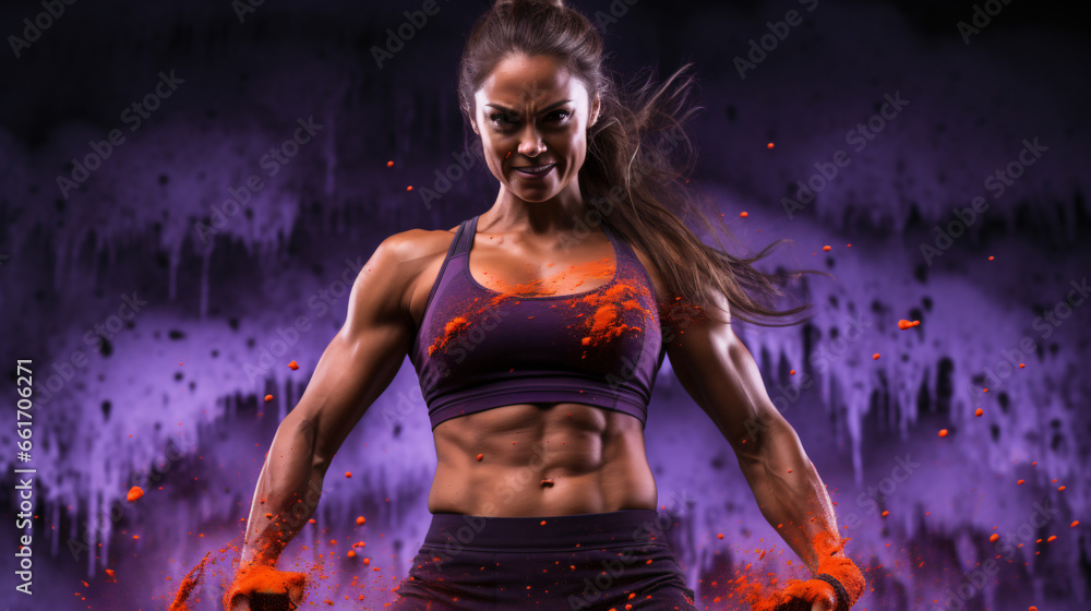 Advertising portrait of great strength and dynamism of a young athletic ...