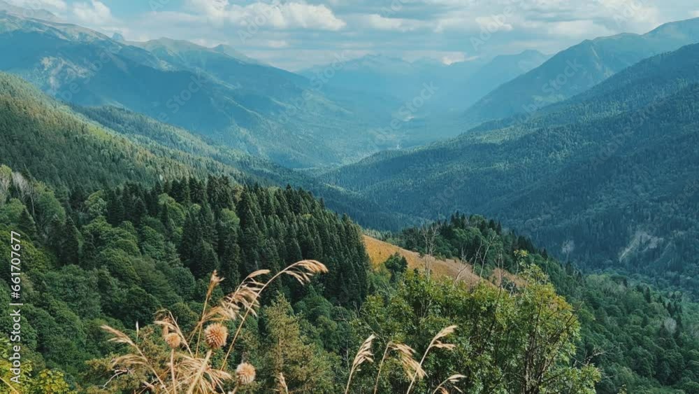 View of the mountain range near Mount Zakan. The top of the mountain ...