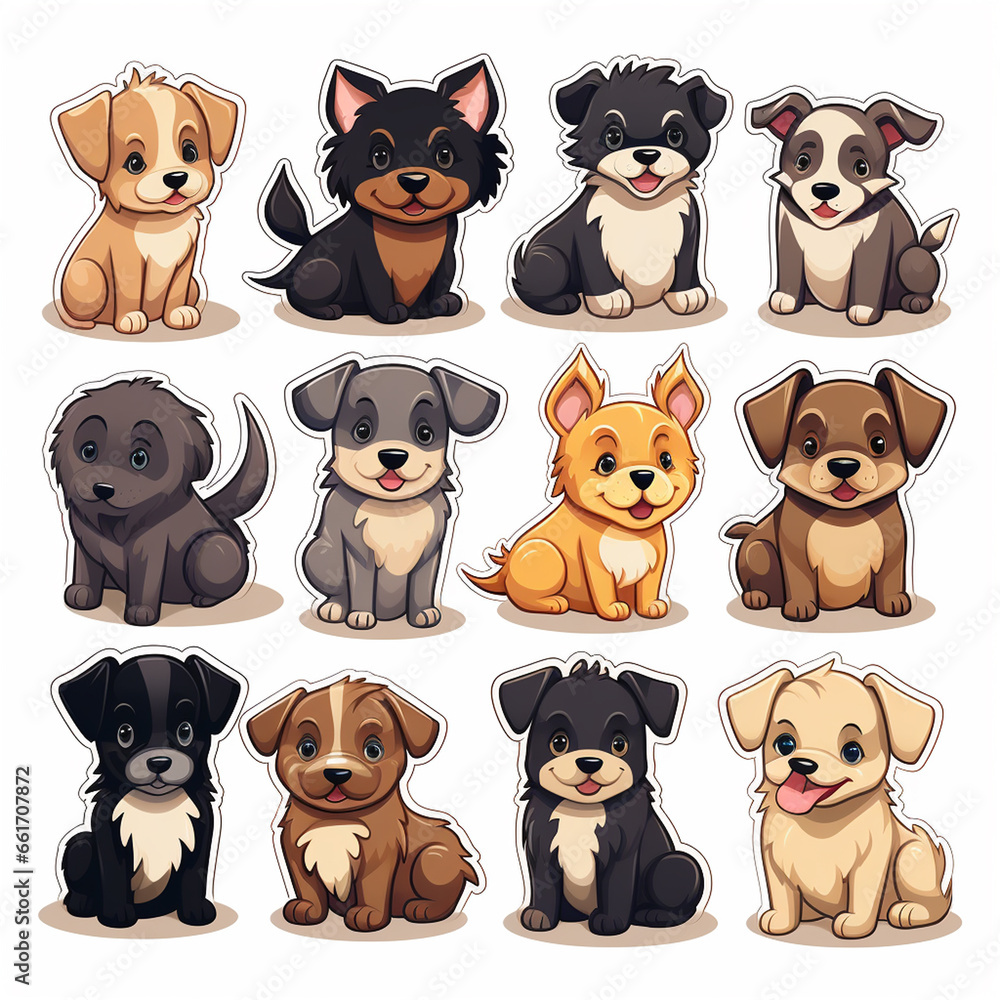 Set of cute cartoon dogs Stricker. Vector illustration isolated on ...