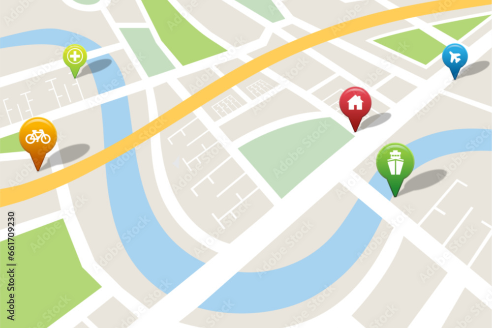 Digital png illustration of map with map pins on transparent background ...