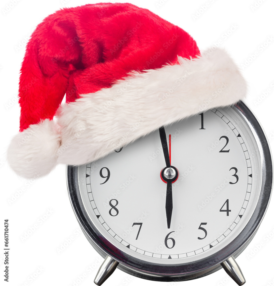 Digital png photo of clock with santa claus hat on transparent ...