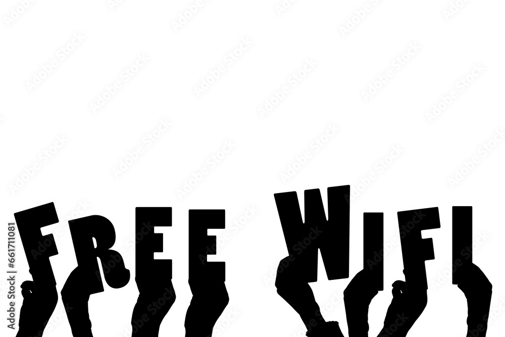 Digital png illustration of hand with free wifi text on transparent ...