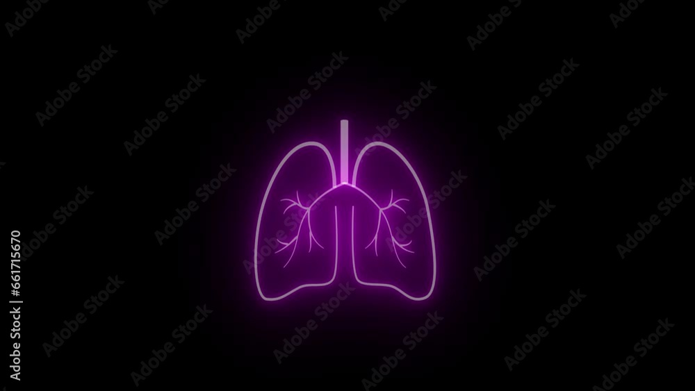 Neon glowing digital anatomy of human lungs icon 4k animation. Glowing ...