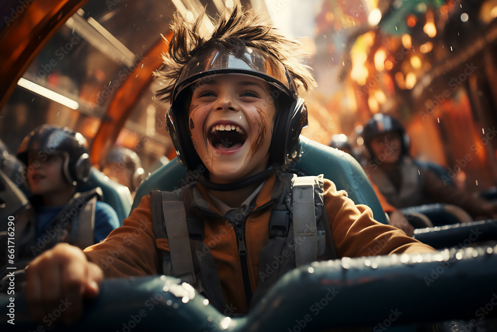 Child playing roller coaster in a theme park. Stock Photo | Adobe Stock