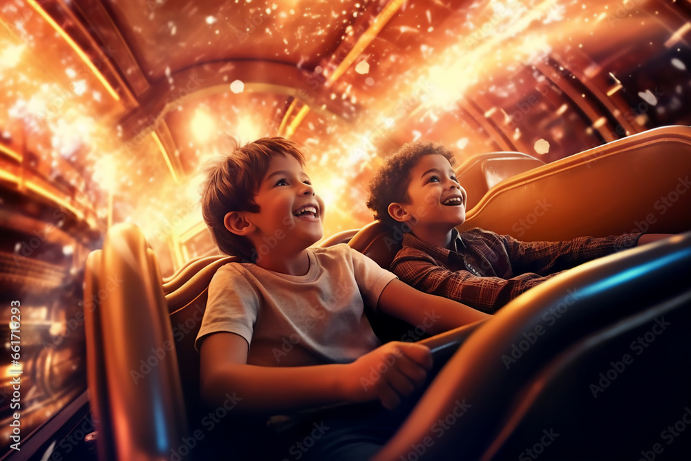 Child playing roller coaster in a theme park. Stock Photo | Adobe Stock