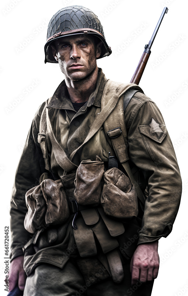 US Army soldier during World War II. There's a rifle behind my back ...