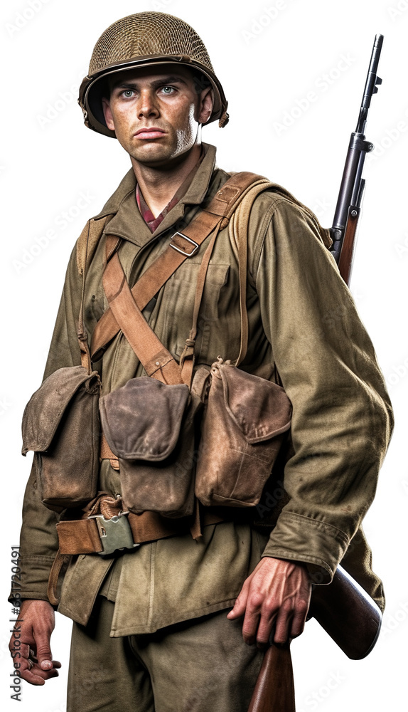 US Army soldier during World War II. There's a rifle behind my back ...
