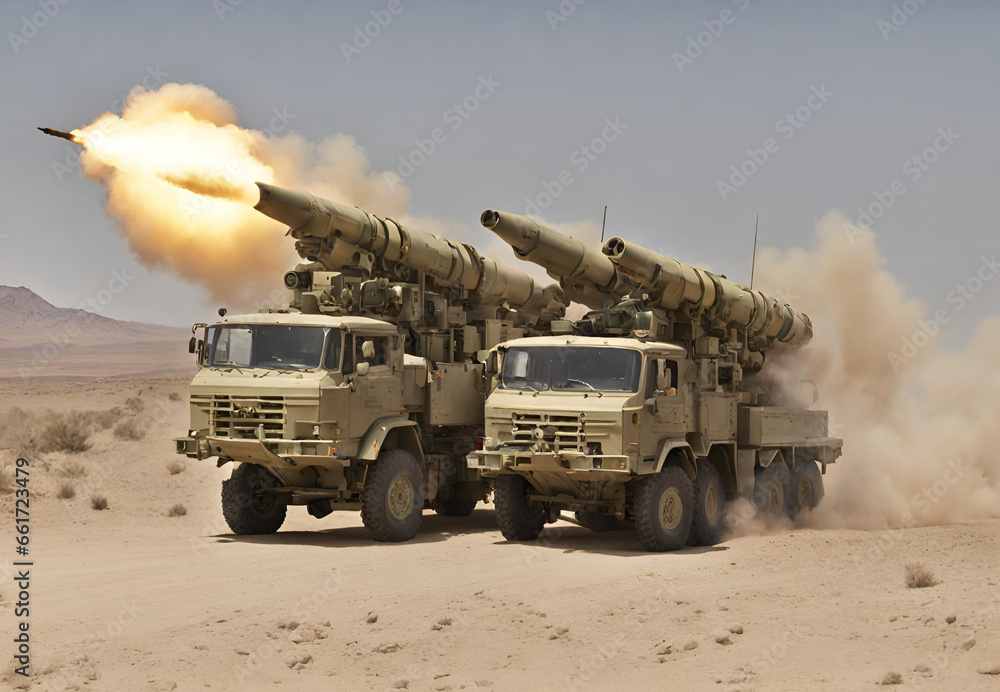 ภาพประกอบสต็อก Missile System in Action, Active Missile Launch ...