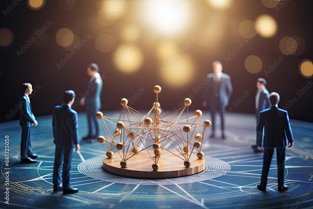 A person with transformational leadership symbols and a team working ...