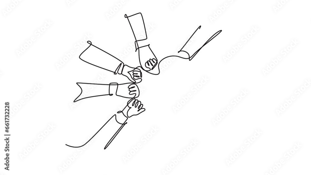 Animated self drawing continuous line draw young happy people fist and ...