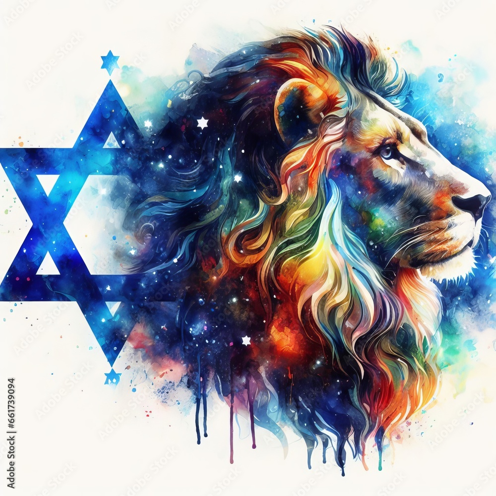 Generative AI illustration image of the flag of Israel with lion and ...
