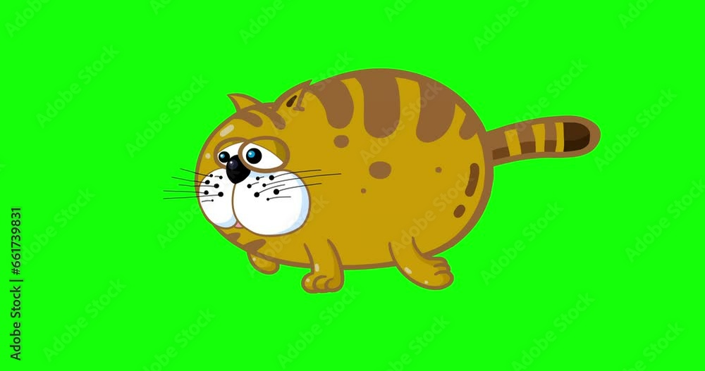 Cartoon ginger fat cat walking in place greenbox isolated. Seamless ...