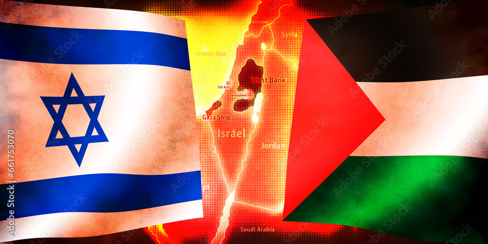 Conflict between Israel and Palestine banner illustration Stock ...