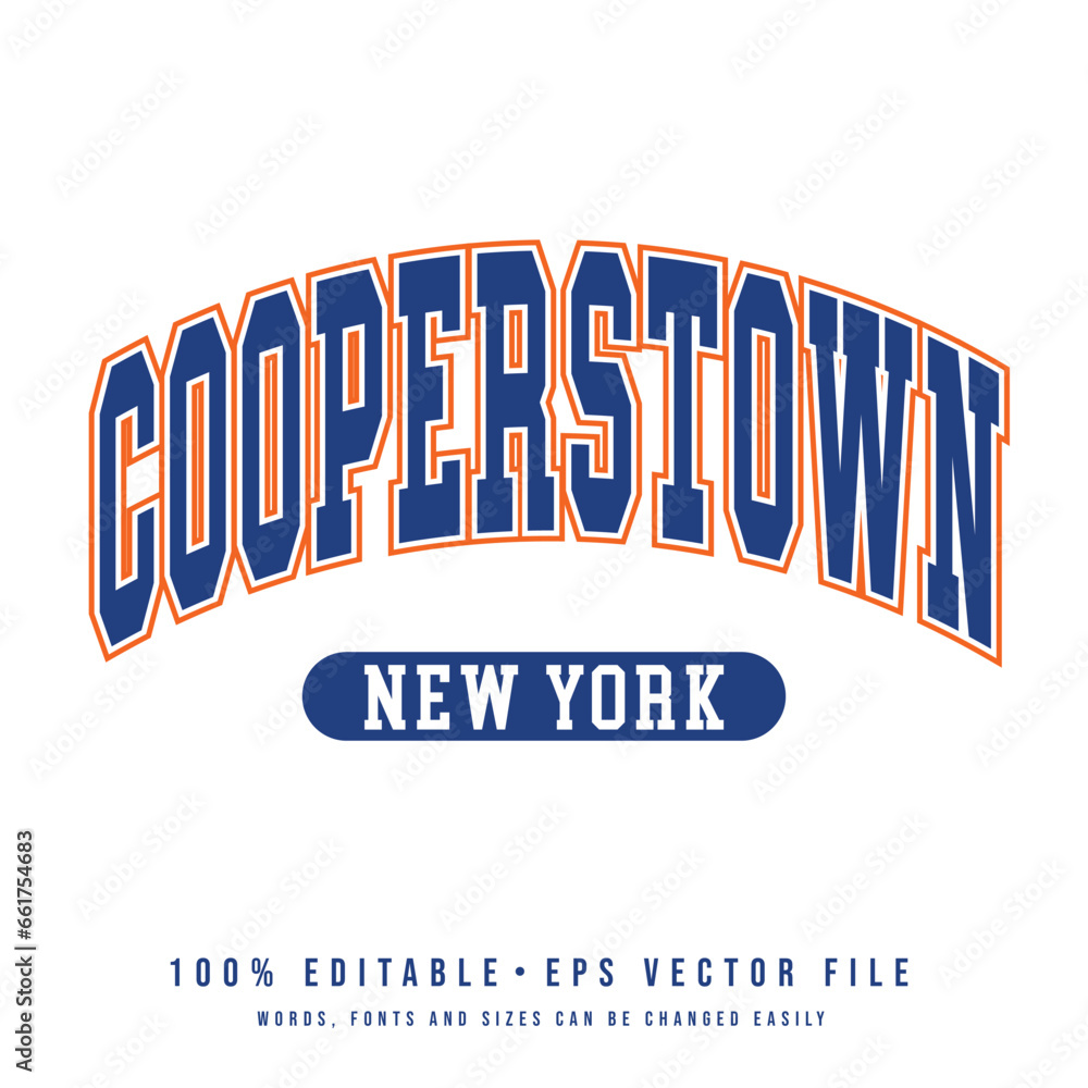 Cooperstown text effect vector. Editable college t-shirt design ...
