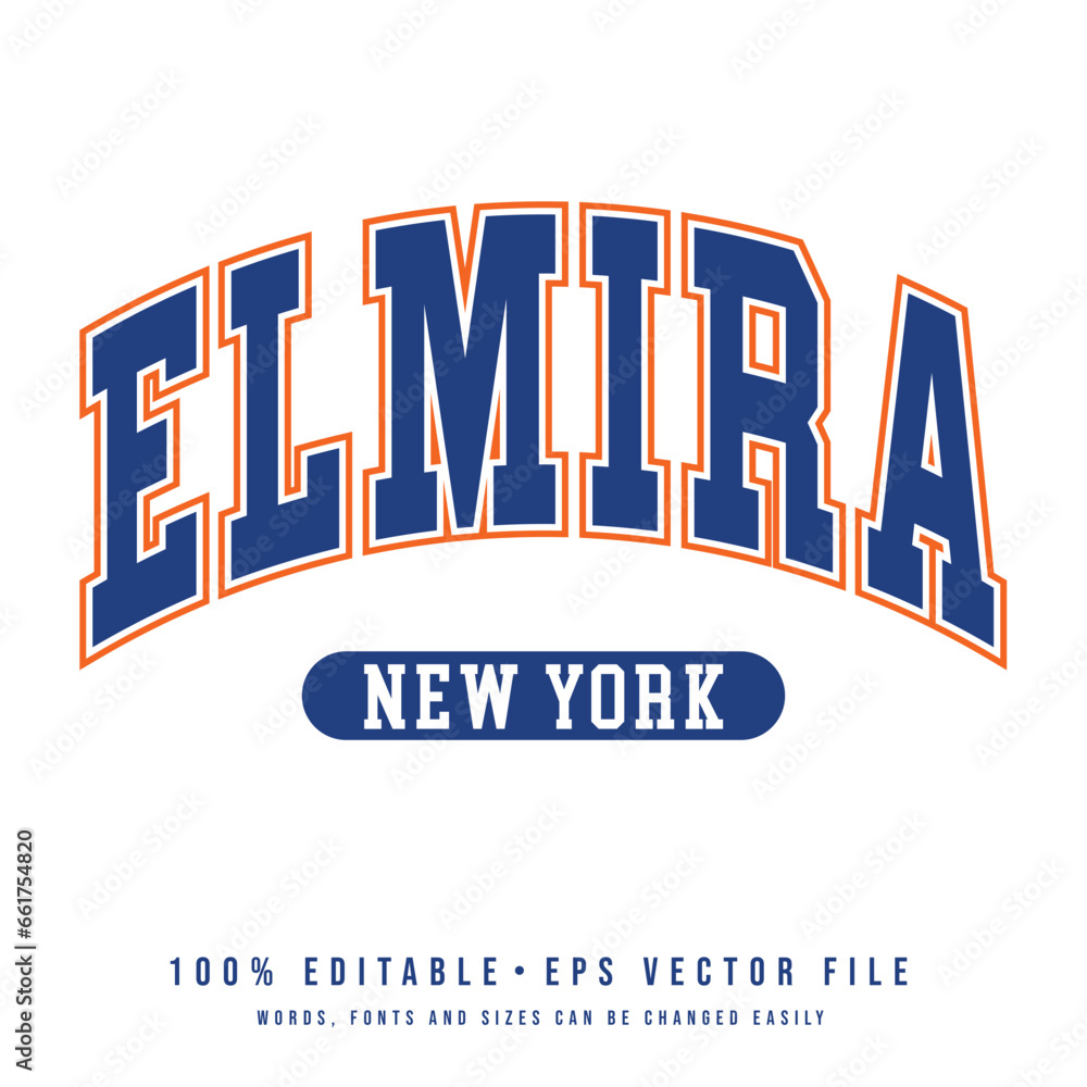 Elmira text effect vector. Editable college t-shirt design printable ...