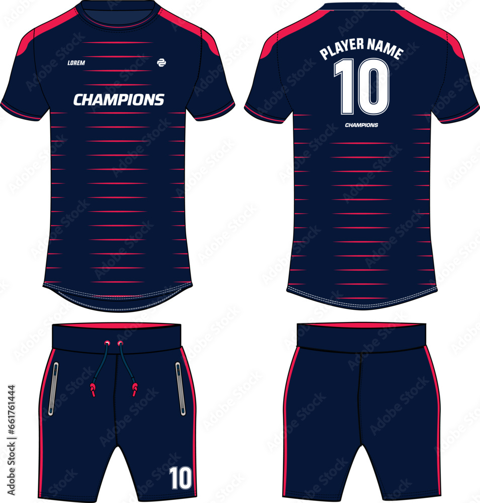 Sports jersey t shirt and shorts kit design flat sketch illustration ...
