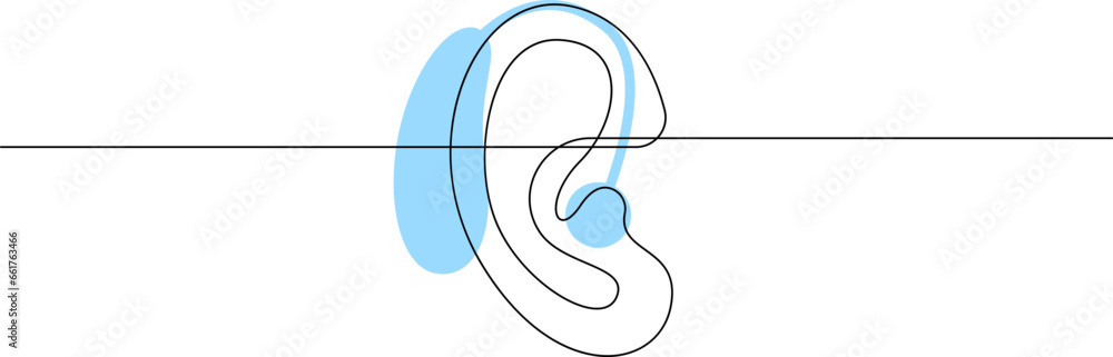 Hearing aid in human ear continuous one line drawing. Hearing device ...