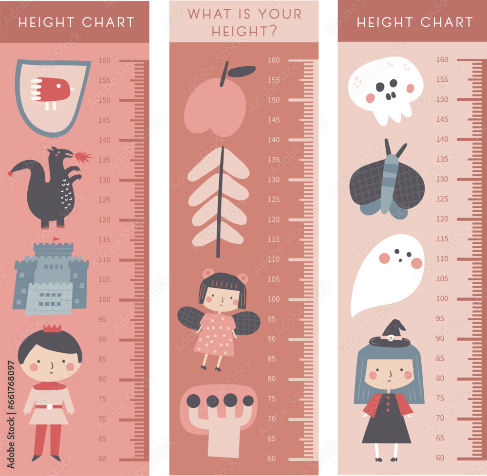 Kid height measurement, centimeter, chart with prince, witch, fairy ...