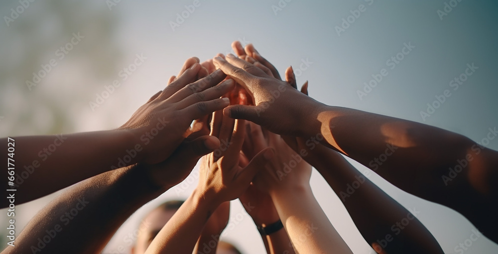 Work together, support each other, diversity, unity concept with many ...
