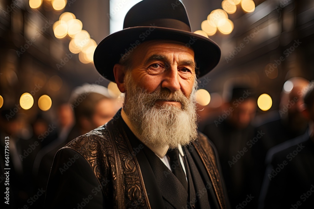 Religion of Judaism: Rabbis praying in holy synagogue Stock Photo ...