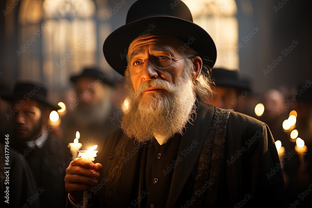 Religion of Judaism: Rabbis praying in holy synagogue Stock Photo ...