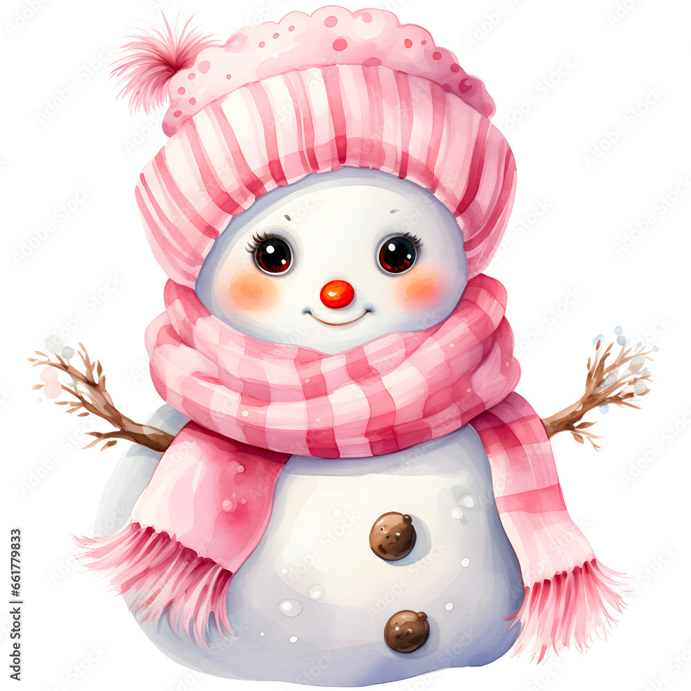 Cute ping snowman watercolor design with transparent background, PNG ...