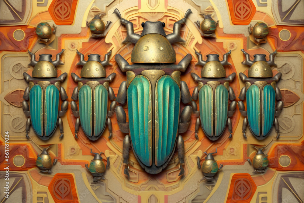 An image showcasing abstract representations of scarabs, beetles ...
