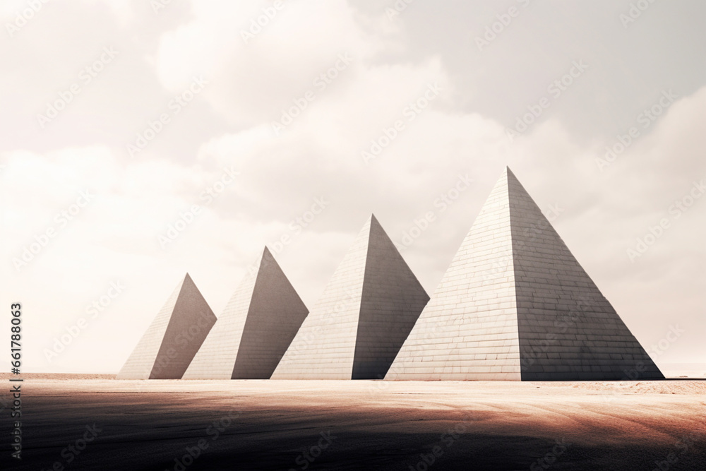 Minimalist abstract interpretations of the Pyramids of Giza, focusing ...