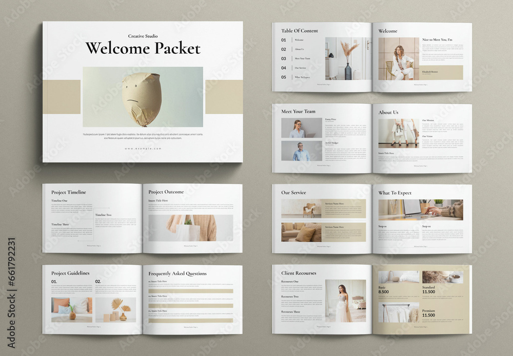 Modelo de Welcome Packet Template Magazine Layout Landscape do Stock ...