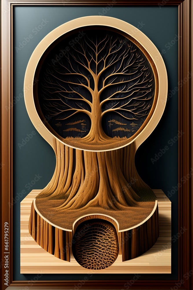 canvas wall print of a tree stump with a cross section cut in half, a ...