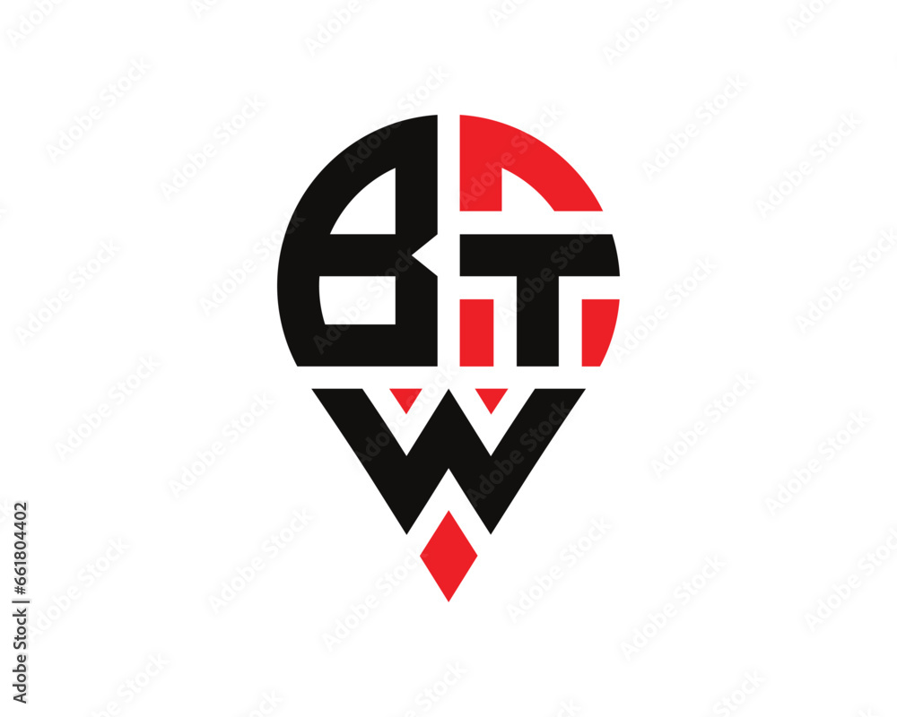 BTW letter location shape logo design. BTW letter location logo simple ...