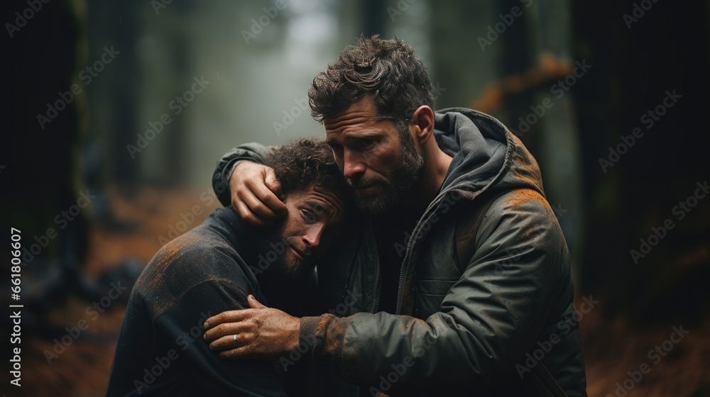 Supportive Man Consoling Friend With Post Traumatic Syndrome. Сoncept ...