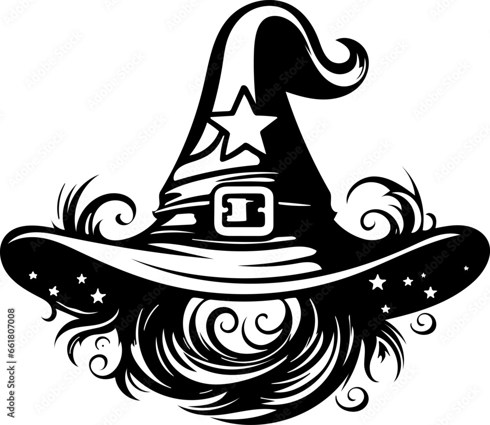 Witch hat vector design, Halloween magic hat silhouette, Black Witch ...