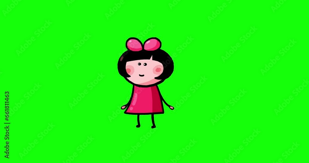 Cartoon pink kid character moves Kasia isolated sit down on the floor ...