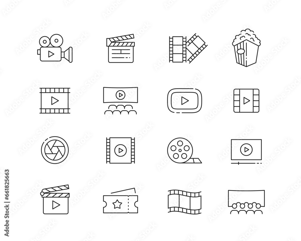 Cinema Film and Video Icon collection containing 16 editable stroke ...