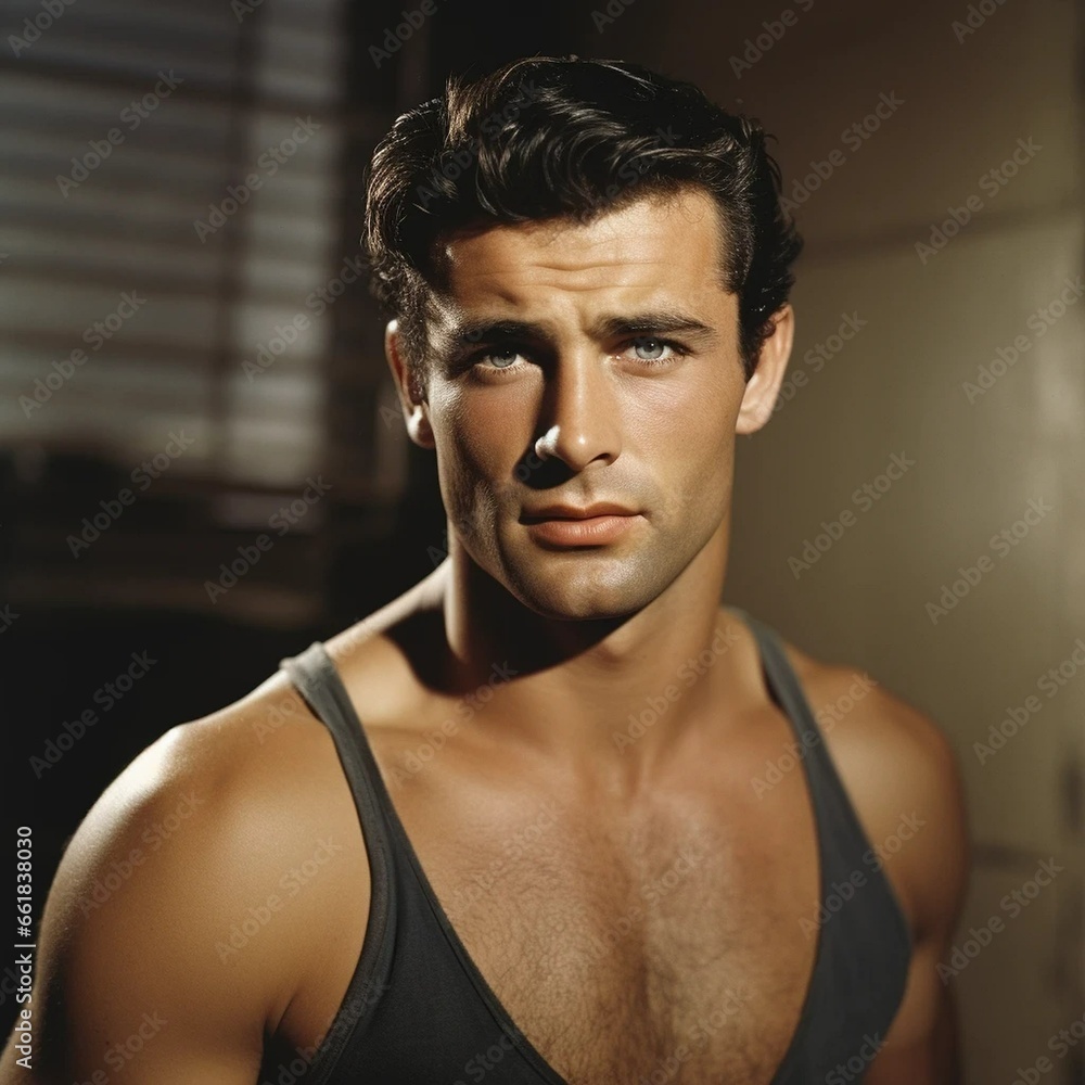 Full Body Shot Head to toe view hollywood black wavy hair muscular ...