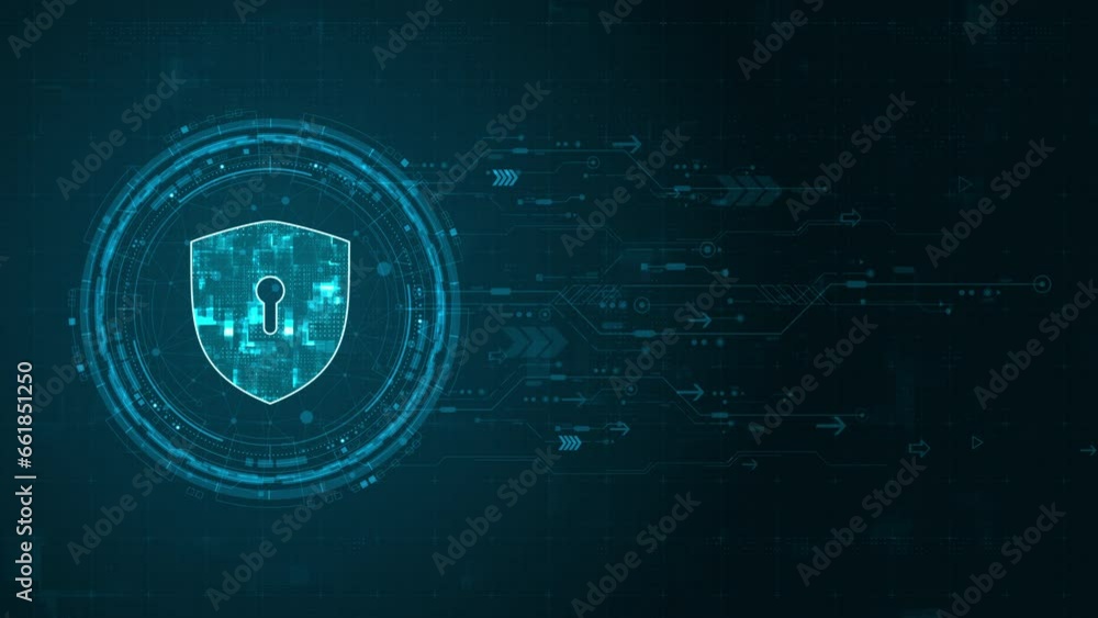 Motion graphic of Blue digital security shield logo and circle ...