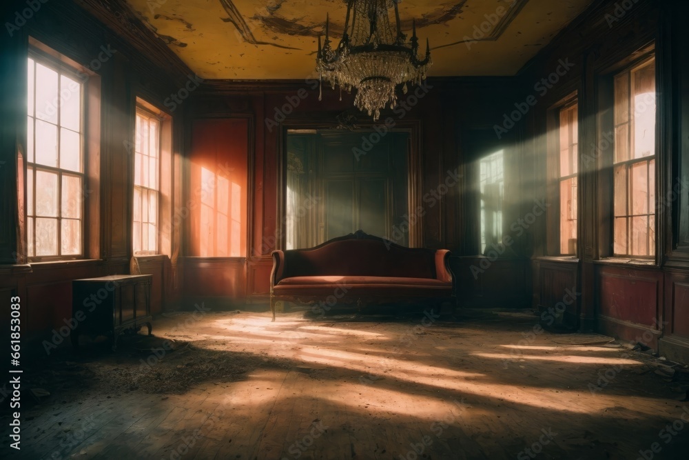 Doom House- Haunted house in the sun rise -Ruined Elderly Home Interior ...