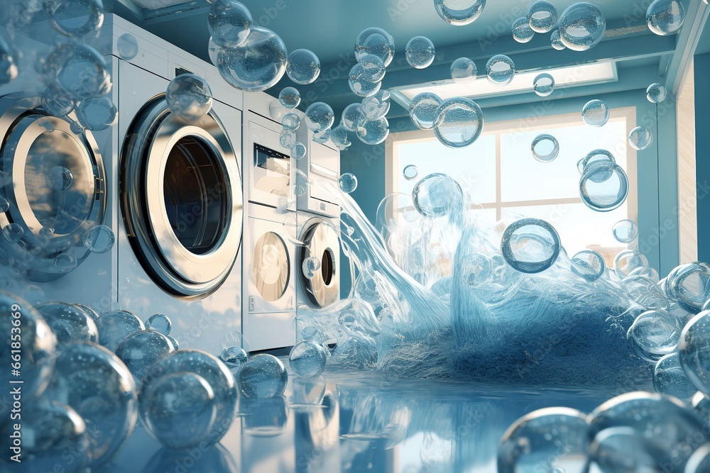 Inside an elegantly designed laundry room, a modern washing machine ...