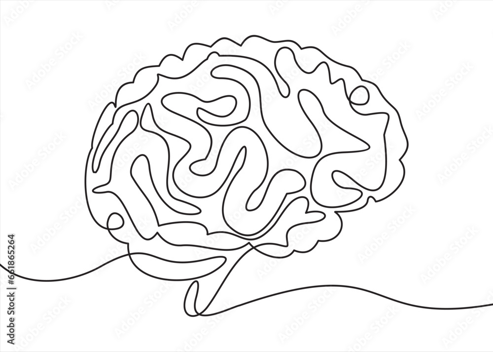 One single line drawing of smart human brain from side view logo ...
