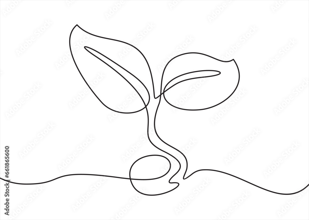 Continuous one line drawing of back to nature theme with plant. Concept ...
