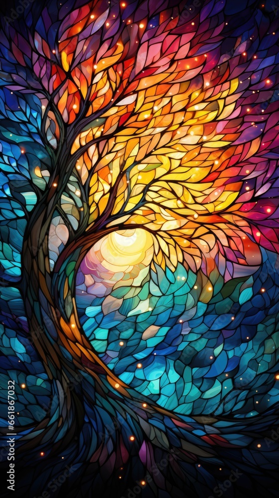 A stained glass tree on a black background. AI image. Stock ...