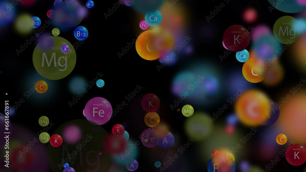 Minerals Molecule and Particles Floating Loop Animation on black ...