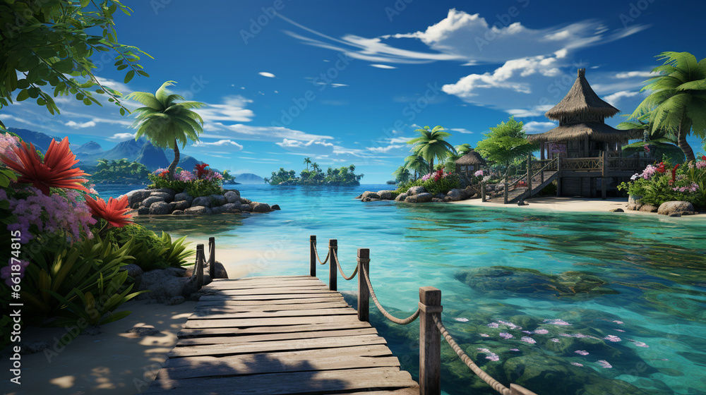 Island Paradise: A serene island surrounded by calm, crystal-clear ...
