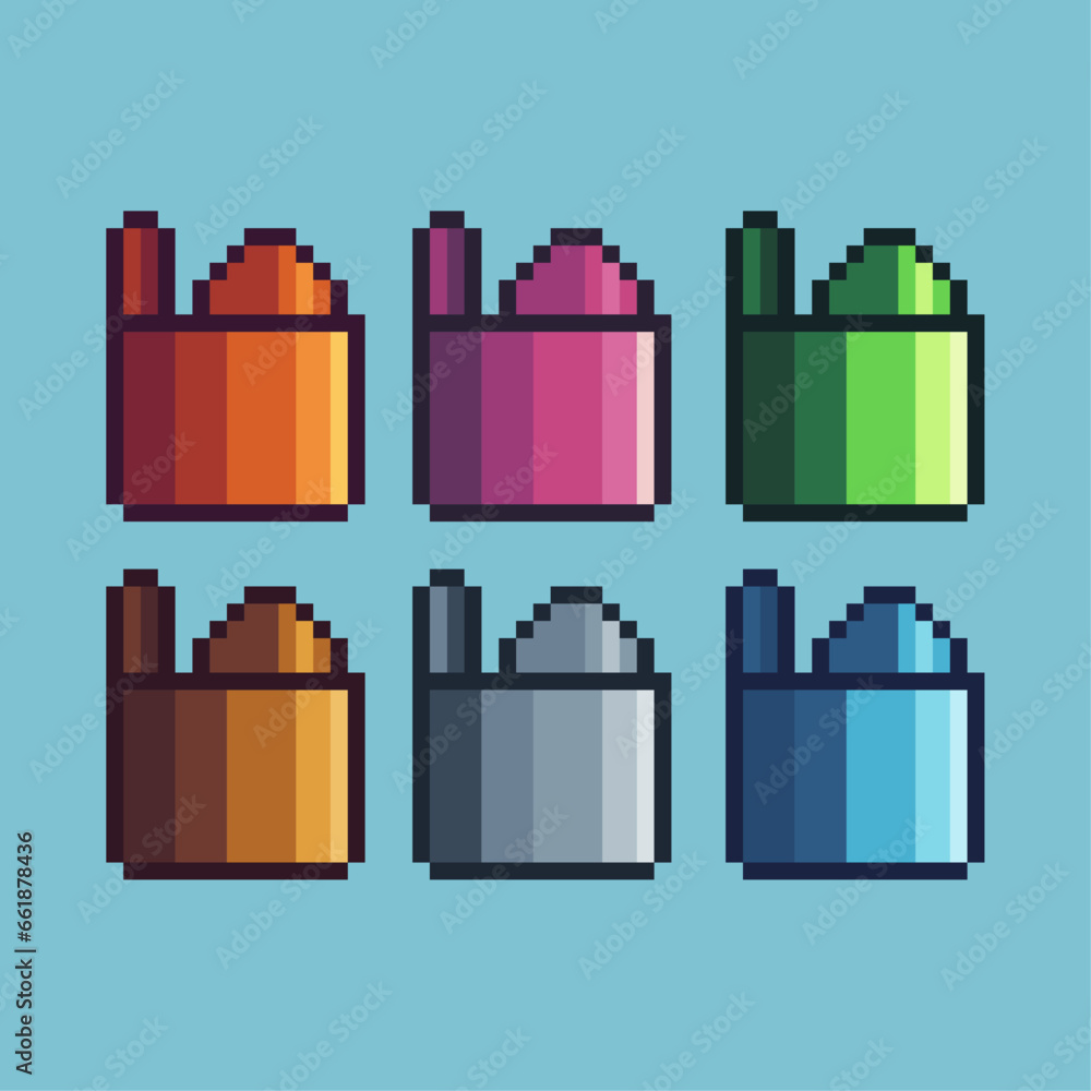 Vecteur Stock Pixel art sets of gold lighter with variation color item asset. Simple bits of ...