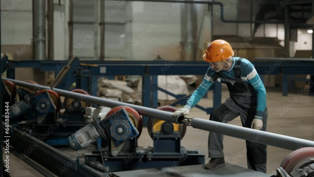 Workshop worker controlling the manufacturing process of the metal ...