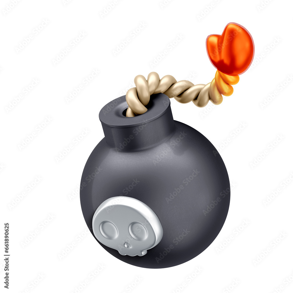 Cartoon 3D Bomb with Burning Fuse and Transparent Background Stock ...